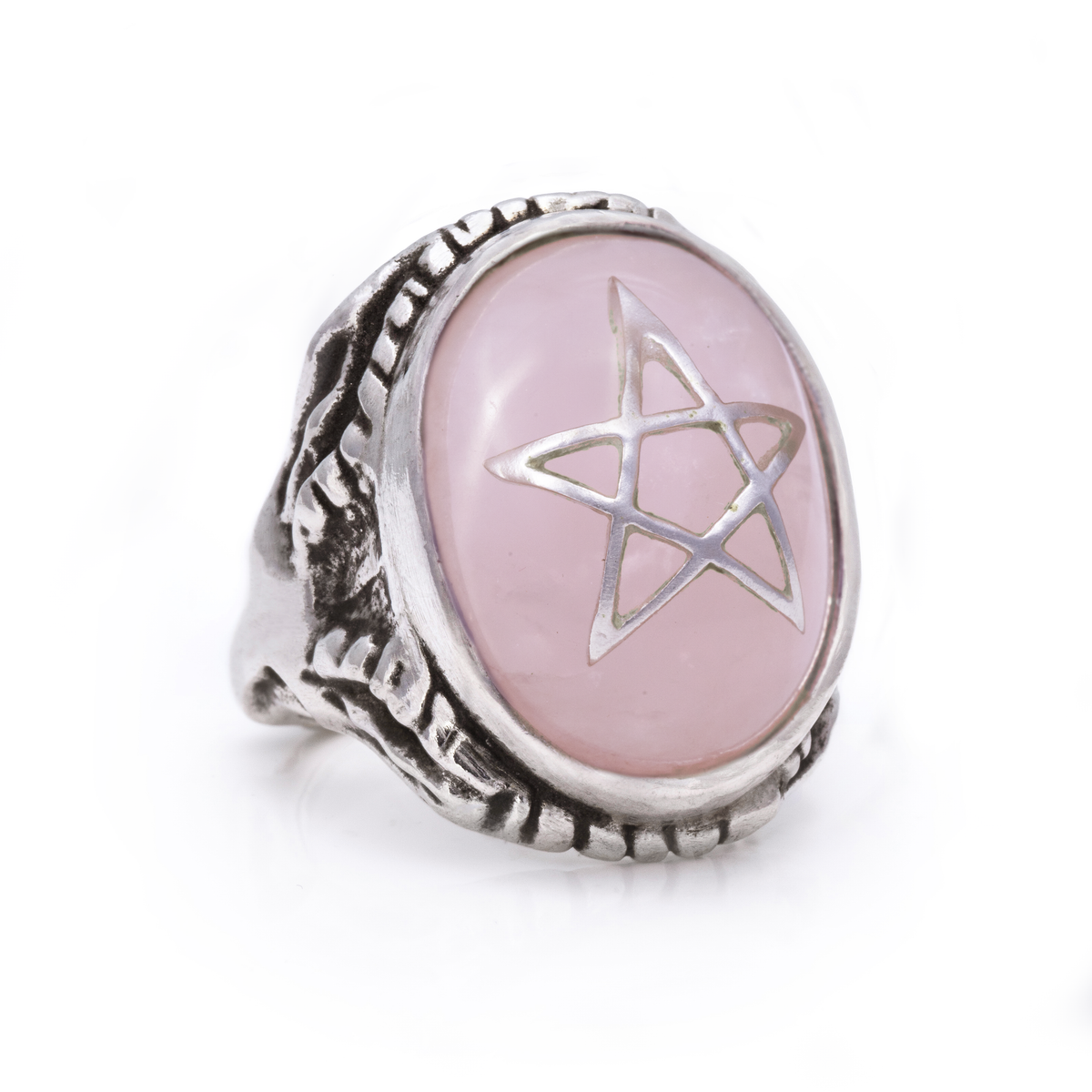 Ethereal Mist Rose Quartz Angel Heart Ring | Alex Streeter